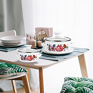 Amosfun Mini Soup Pot Retro Floral Enamelware Pot with Lid - 4.5 Inch 5.5 Inch 8 Inch Assortment Ramen Soup Pot with Handle Ears