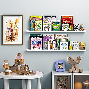 Wallniture Denver 46 Inch White Floating Shelves for Wall Decor, Narrow Picture Ledge Shelf Set of 2, Wood