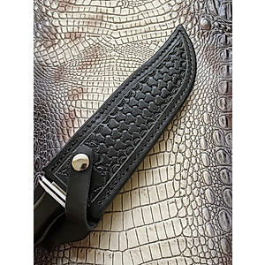Carl Thomas Leathers Custom Leather Knife Sheath Fits Buck 120 Knife, Fixed Blade Knife Holder, Black, Sheath Only