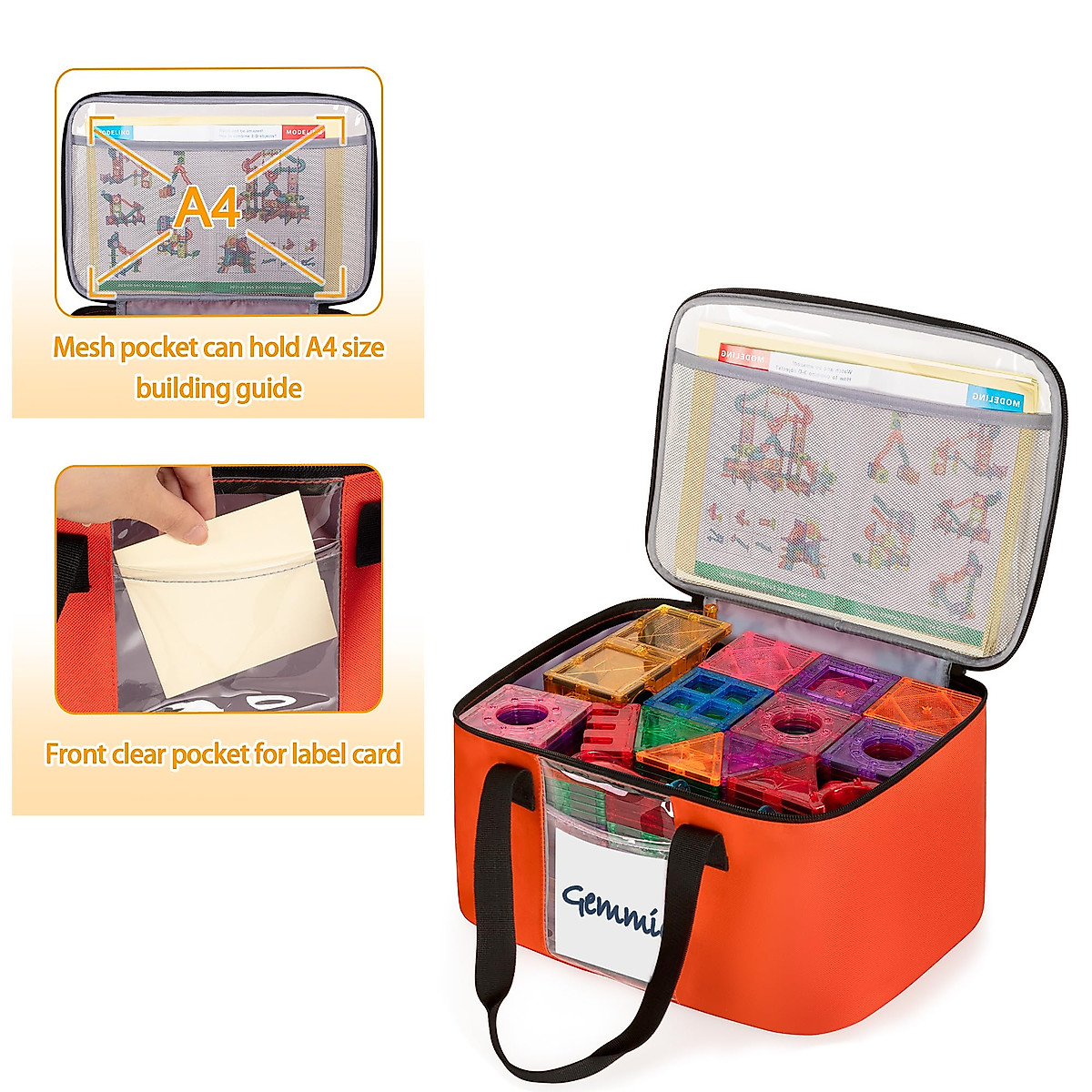 Rexmica 4 Pack Magnetic Tiles Storage Bag, Multifunction Toy Storage Organizer Bag, Magnetic Tiles Travel Bag Case with Visible Top for Magnet Building Tiles, Board Game, Puzzle, Car Toy