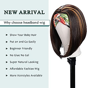 GOWIT Short Headband Wig 10 Inch Bob Headband Wigs for Black Women Glueless Half Wigs Heat Resistant Synthetic Headband Wig for Cosplay Party Daily Use(10",HL6/30/27)