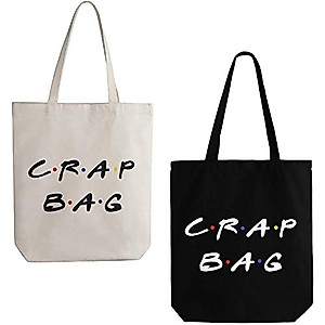 Friends Show Crap Bag, 2 Pack Large Canvas Reusable Grocery Tote Bags White and Black Craft Canvas Bag