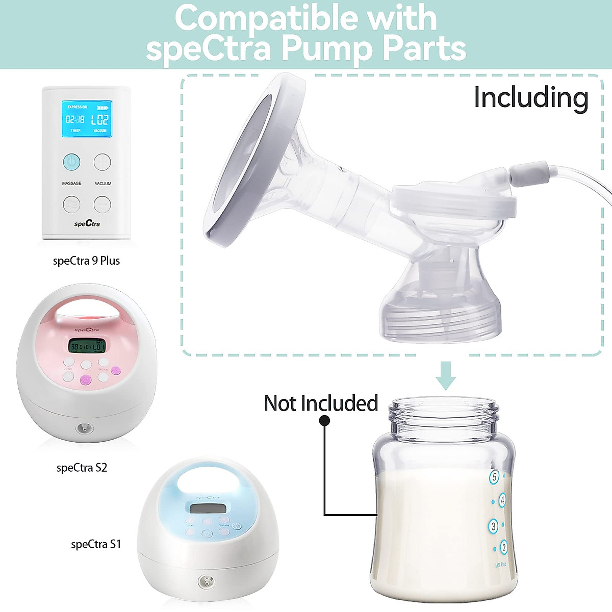 Pump Parts Compatible with Spectra S1 S2 Incl 21mm Detachable Flange Cover Duckbill Valve 2in1 Tube Updated Backflow Protector Not Original Spectra Accessories Whole Kit Replace Spectra Breast Pumps