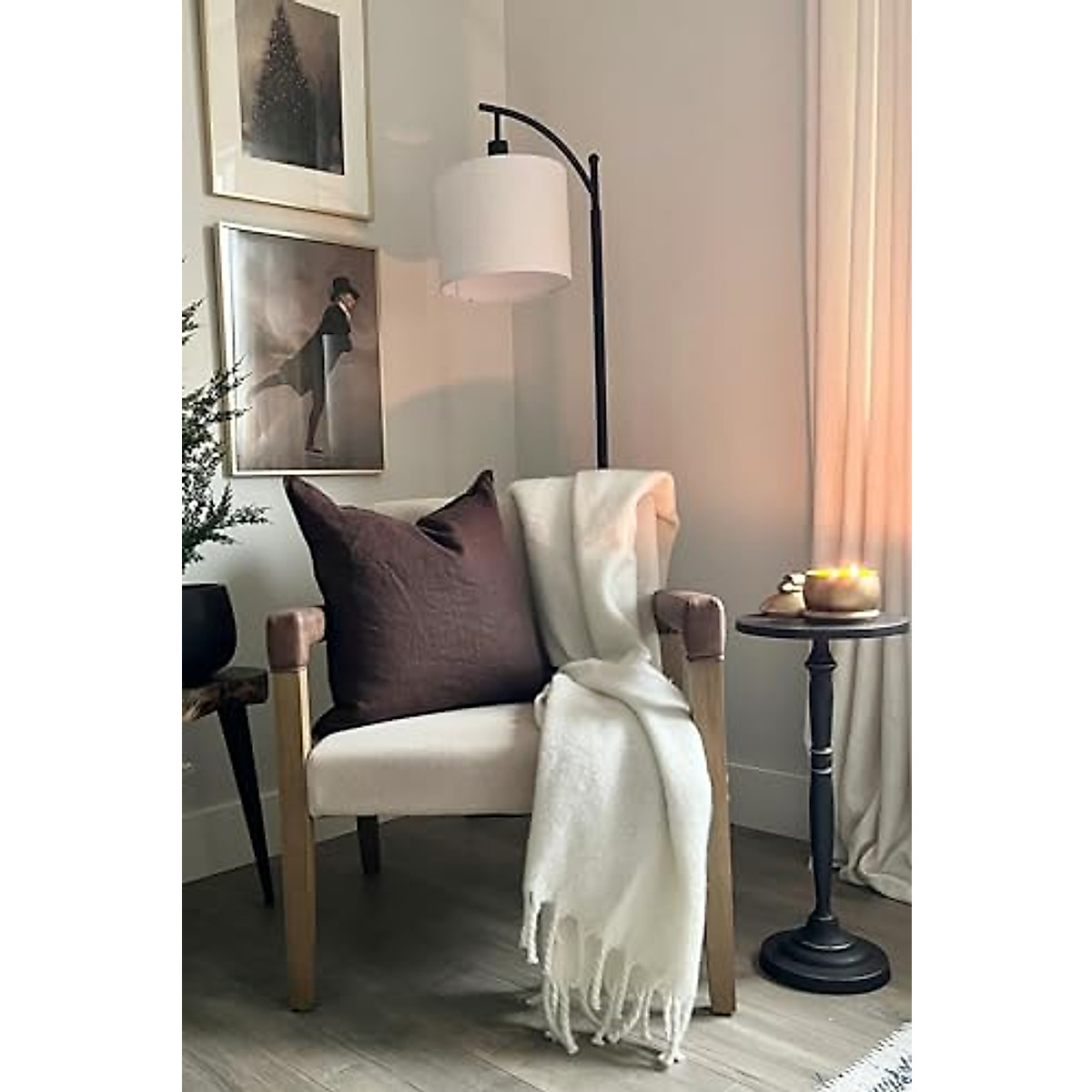 Nathan James Hudson Accent Living Room Chair, Comfy Reading Bedroom Chair, Mid-Century Wood Armchair, Upholstered Fabric and Leather Armrest, Set of 2