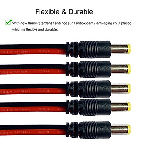 DAYKIT 10 Pairs DC Power Pigtail Cable, 12V 5A 2.1mm x 5.5 mm Male & Female Connectors for CCTV Security Camera and Lighting Power Adapter