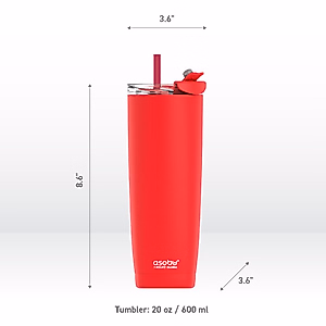 asobu Aqualina Stainless Steel Insulated Water Bottle with Interchangeable Hot and Cold Lid and Built in Straw (Red)
