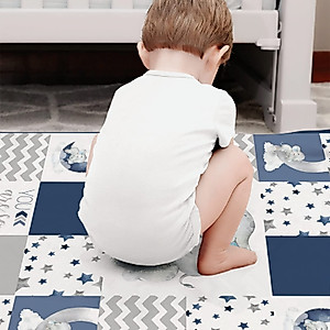 HawSkgFub Sleeping Elephant Star Baby Blanket Boys Gift Navy Blue, Dream Big Little One You Are So Loved Patchwork Flannel Fleece Nursery Bed Blankets, Soft Newborn Infant Toddler Crib Bedding 30 x 40