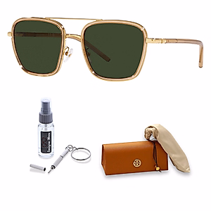 Tory Burch TY6090 330871 53MM Shiny Gold/Plastic Lens Transparent Camel Square Sunglasses for Women + BUNDLE With Designer iWear Eyewear Kit