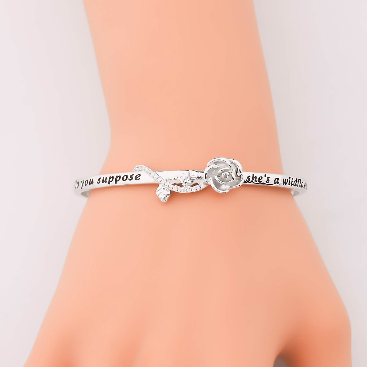 MYOSPARK In Wonder Land Inspired Quote Gift Do You Suppose She's A Wildflower Bracelet Encouragement Gift For Friend (wildflower cuff S)