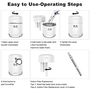 Rechargeable Mini Humidifier, Colorful Cool Mist Humidifier with 7 Color Light, Small Personal Desktop Humidifier for Baby Bedroom, Office, Nursery, Travel with Auto Shut-Off, Super Quiet (White)