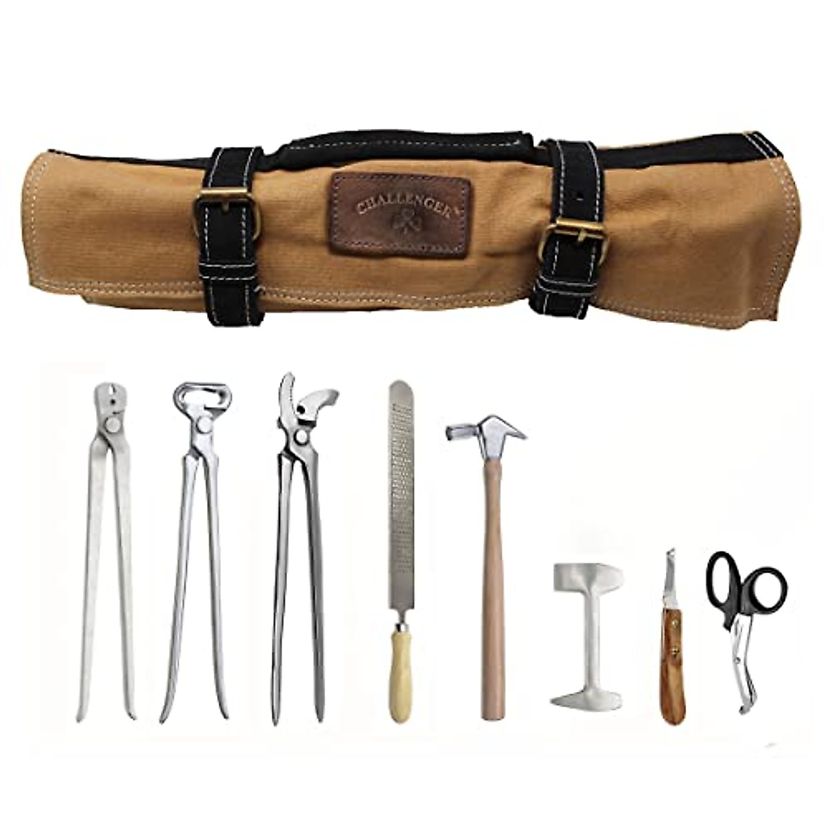 CHALLENGER 8 Piece Horse Shoe Farrier Hoof Grooming Tool Kit w/Carry Bag Tan 984K15