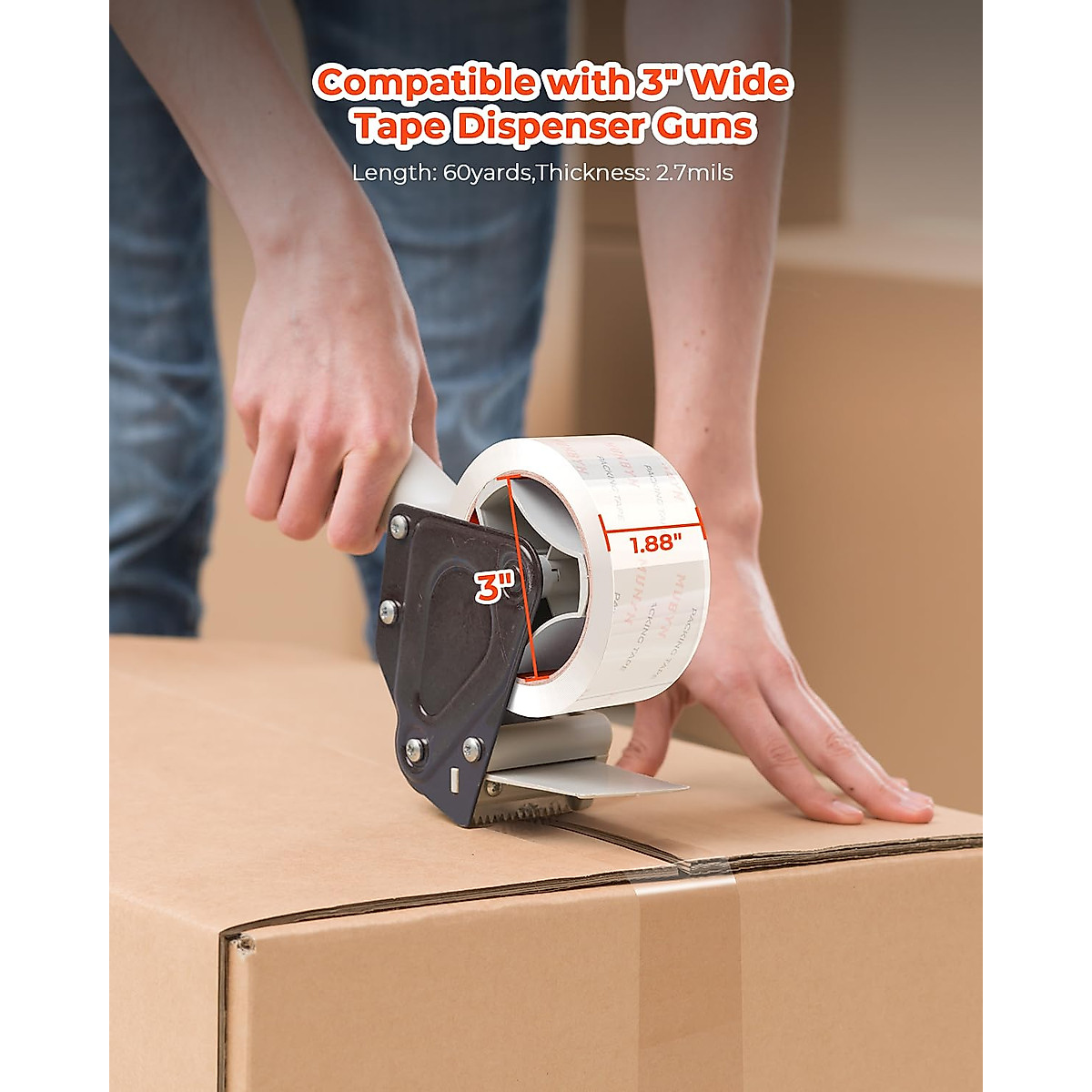 MUNBYN Packing Tape, Heavy Duty Shipping Tape with Total 360 Yards, 2.7mil, 1.88" *60 Yard(Per Rolls) Great for Shipping Packing Moving Mailing Office Storage, Clear Tape Refill for Dispenser