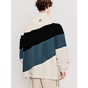 Aelfric Eden Mens Color Patchwork Oversized Sweater Sherpa Jackets Faux Shearling Shaggy Full-Zip Jackets Warm Fuzzy Coats