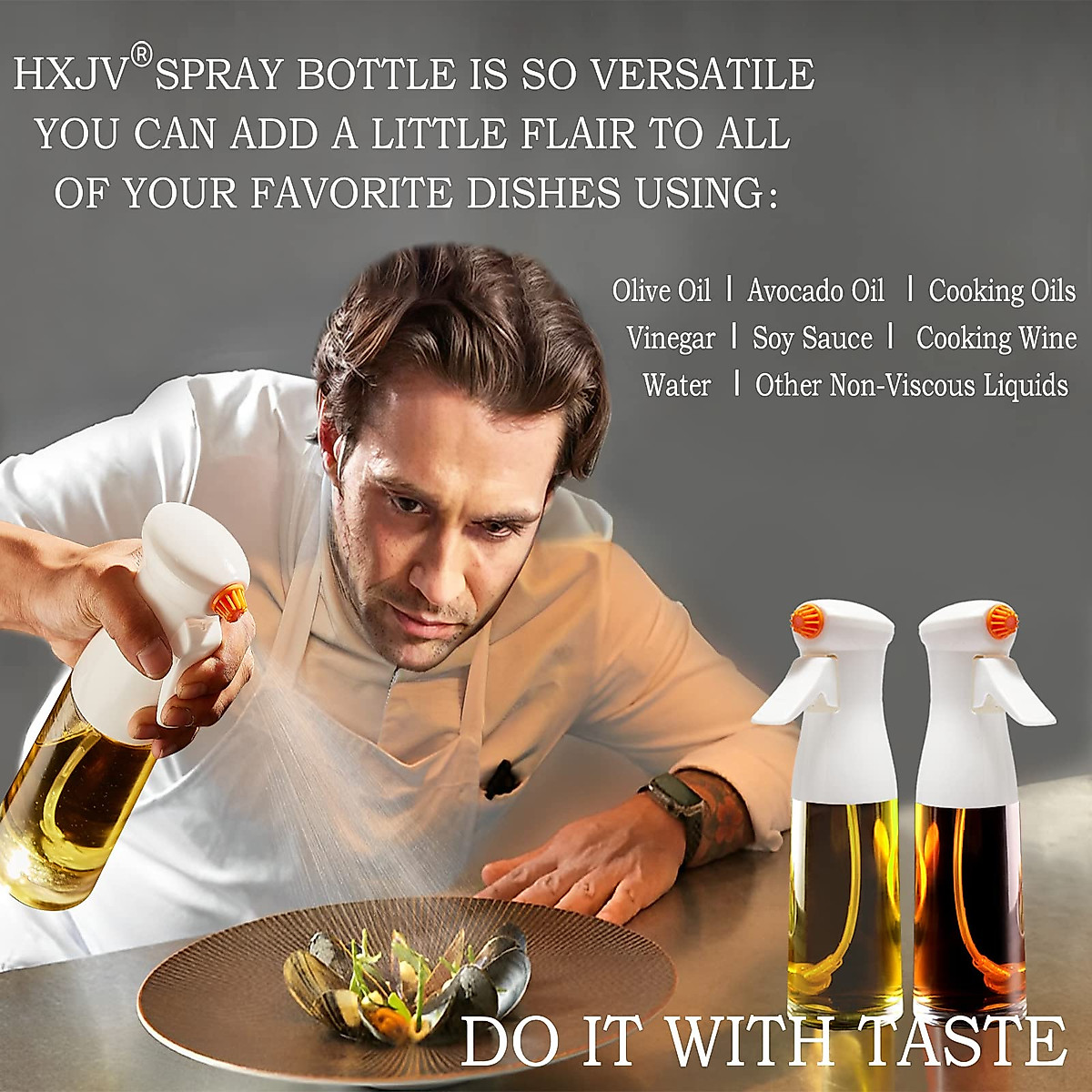 Oil Sprayer for Cooking, 200ml Glass Oil Spray Bottle for Kitchen, Olive Oil Sprayer, Oil Mister Spray Bottles, Kitchen Gadgets for Air Fryer Accessories, Olive Oil Dispenser for Baking, Salad, Bbq