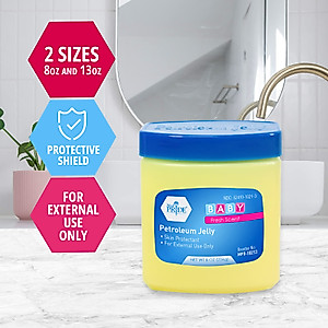 MED PRIDE Petroleum Jelly With Fresh Baby Scent - Skin Protectant For Dry Skin, Rashes, Minor Burns & Wounds- Powerful Moisturizer For Chapped Lips, Dry Hands, Chaffed Skin & Diaper Rash- 8oz [Blue]