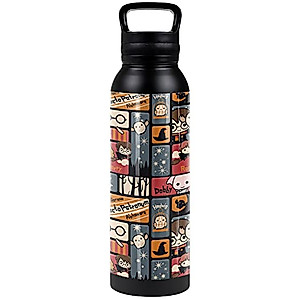 Harry Potter OFFICIAL Cute Chibi Pattern 24 oz Insulated Canteen Water Bottle, Leak Resistant, Vacuum Insulated Stainless Steel with Loop Cap, Black