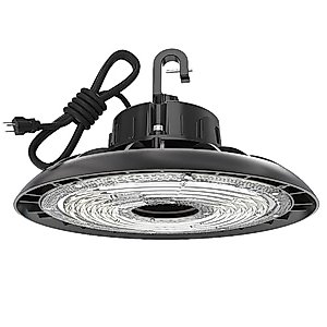HYPERLITE LED High Bay Light 150W 21000LM 5000K Daylight, 650W MH/HPS Eqv. UFO LED High Bay Light with US Plug(Motion Sensor -not Include), IP65 Waterproof for Shop Barn 1PC