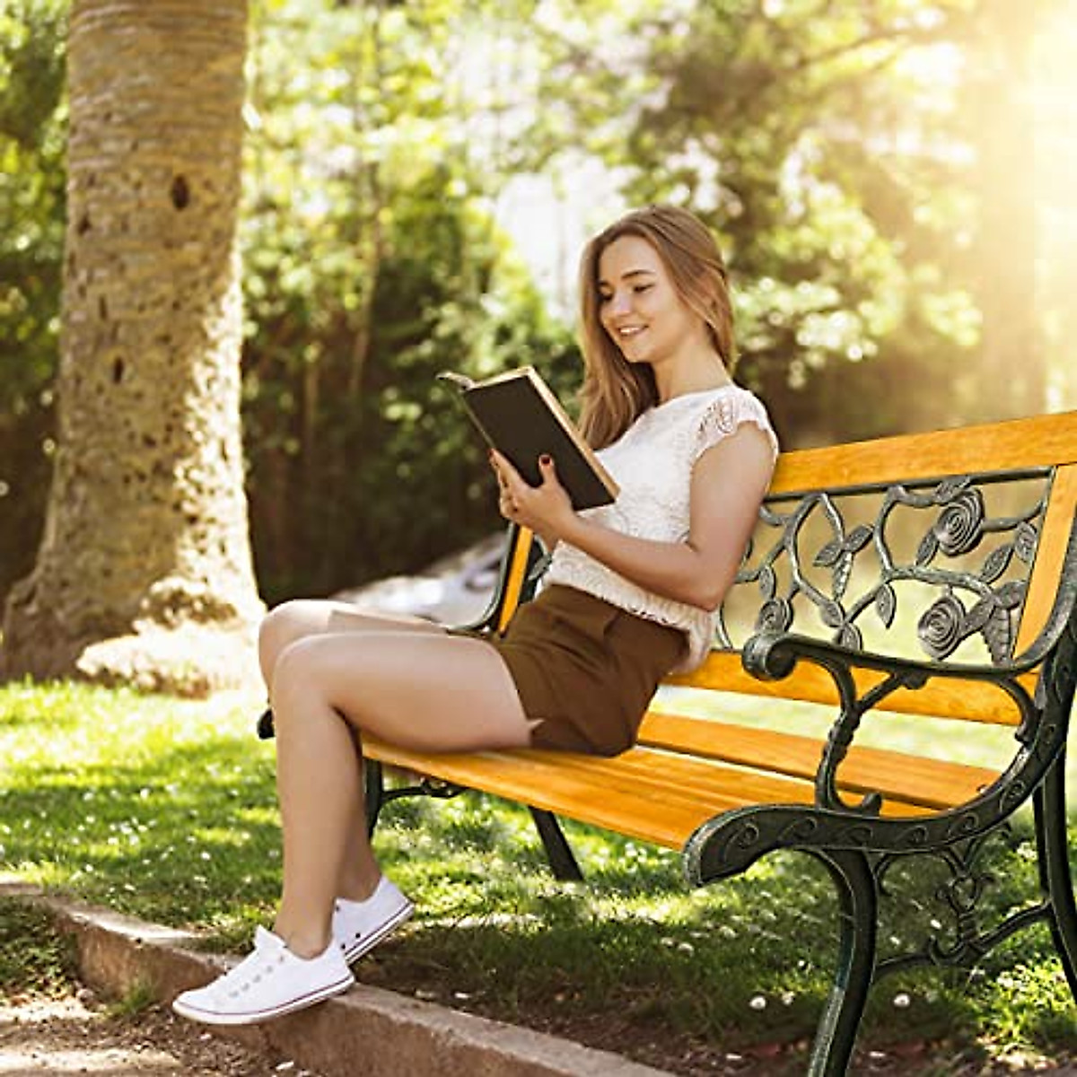 TYNB TYNB Garden Bench,Park Benches for Outside,Patio Porch Chair,Hardwood Patio Furniture Bench Deck Work Entryway Yard Lawn,Bronze & Natural, GB-W512, 49.5x 20.5 x 29 inch