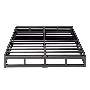 Woozuro Full Size Bed Frame, 5 Inch Low Profile Metal Box Spring with Fabric Bed Cover, 2500lbs Heavy Duty Steel Structure Mattress Base, Noise-Free Bed Foundation, Easy Assembly, Black