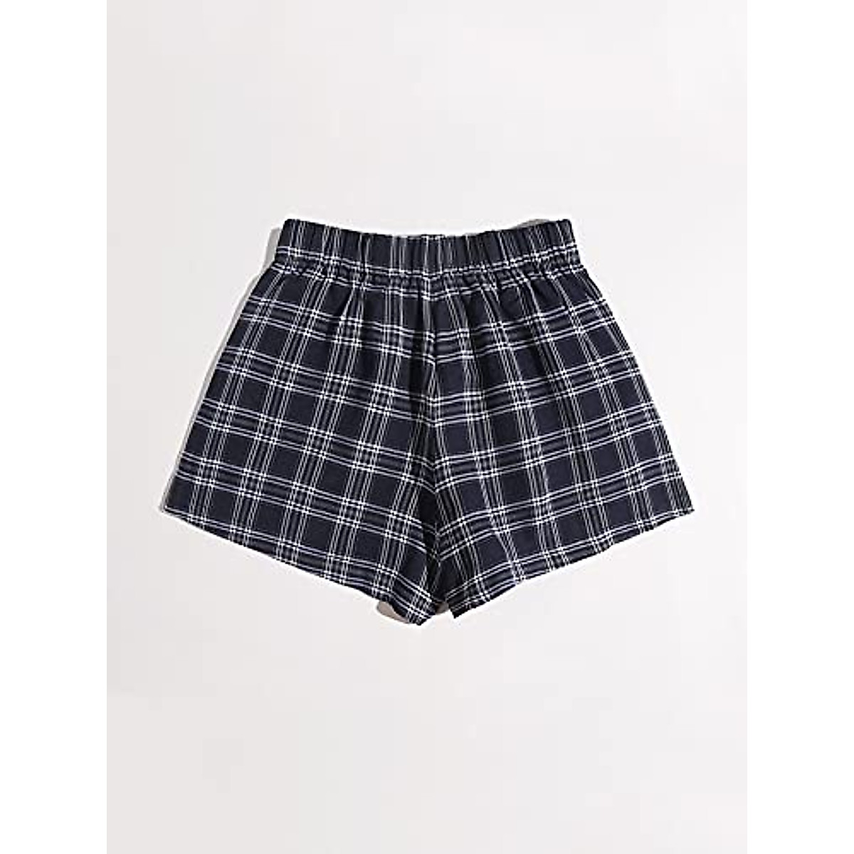 MakeMeChic Women's Elastic Waisted Plaid Shorts Lounge Pajama Shorts Navy Blue L