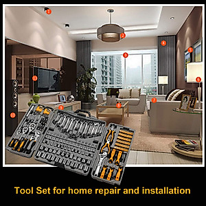205 Piece Mechanics Tool Set, Socket Wrench Auto Repair Tool Pliers Combination Mixed Hand Tool Set Kit with Box Organizer Storage Case