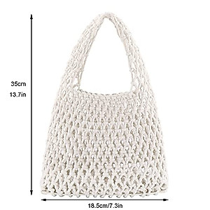 Ayliss Women Mini Clutch Handbag Tote Cotton Crochet Bucket Top-handle Drawstring Beach Woven Fishing Net Pouch Purse (Ivory)