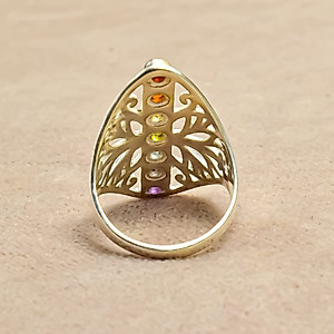 Silver Palace Healing Chakra Gemstone 925 Sterling Silver Long Finger Ring For Women Ring Size 5 to 12