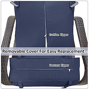 Skypatio Oversized Indoor & Outdoor Wicker Recliner, Adjustable All-Weather Wicker Patio Reclining Chair, Aluminum Patio Rattan Armchair with Thick Cushion