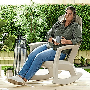 LBONG Heavy Duty All Weather Outdoor Porch Rocker,Resin Outdoor Rocker,Easy to Assemble Deck and Patio,600lbs Capacity (Sand Tan)