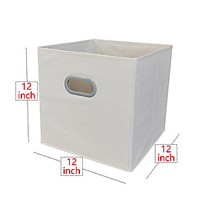 YXPIGG Collapsible Fabric 12 Inch Storage Cube with Handles, 6 Pack Foldable Organizer Bins for Shelves Closet Bedroom Nursery 12"x12"x12" White