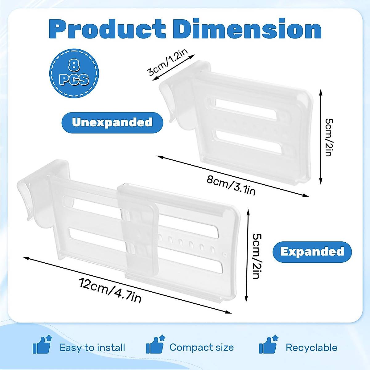 ASTIMESA 8 Pcs Adjustable Clear Fridge Divider Set, Retractable Fridge Door Organizer Clip, Snap-On Refrigerator Side Door Separators Grid Dividers for Kitchen Food Small Sundries Storage