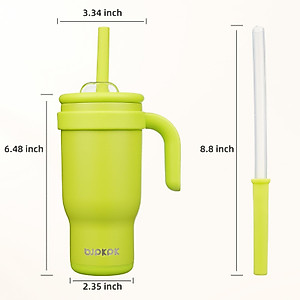 BJPKPK 18 OZ Insulated Travel Tumbler with Handle and Straw, Stainless Steel Water Bottle, Double Wall Vacuum Insulated Mug, for Work, Car, Travel, Bright Green