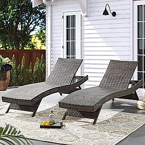 Asifom 79'' Long Reclining Chaise Lounge Set (Set of 2), Outdoor Wicker Reclining Lounge Chair Patio Rattan Double Chaise Lounge Lawn Sunbathing Chairs Beach Pool Backrest Recliners (Set of 2)