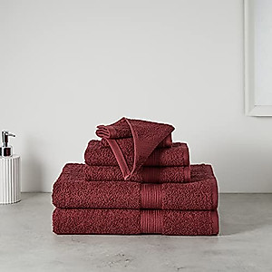Amazon Basics 6-Piece Fade Resistant Bath towel, Hand and Washcloth Set - Crimson, 14.25" L x 10.85" W