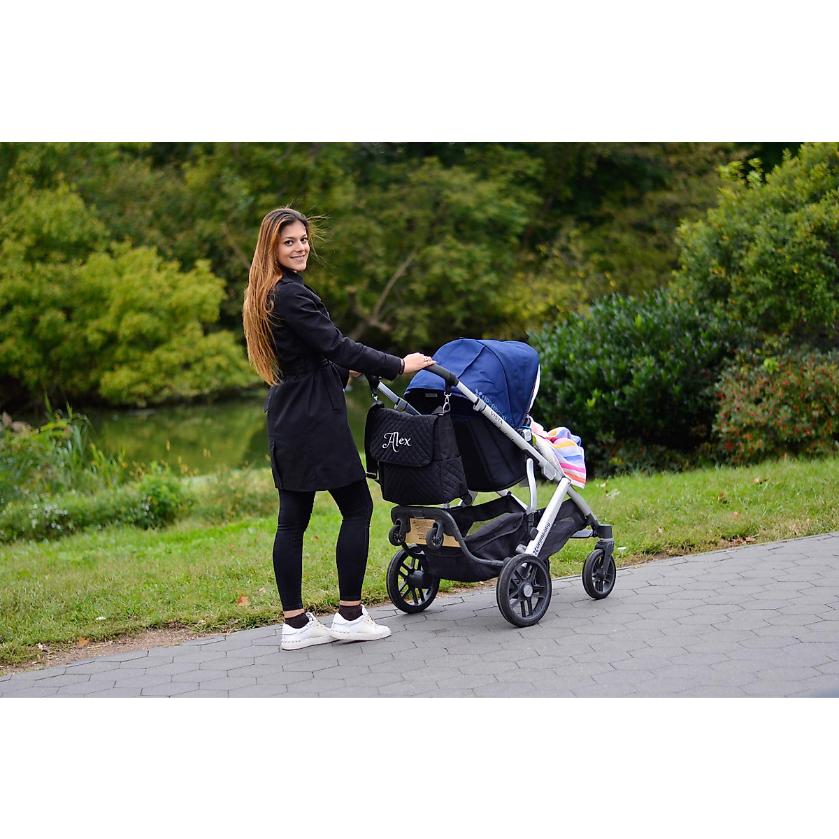 Dream Embroidery PERSONALIZED Large Diaper Bag Messenger Bag Baby Shoulder Bag Monogram (Black)