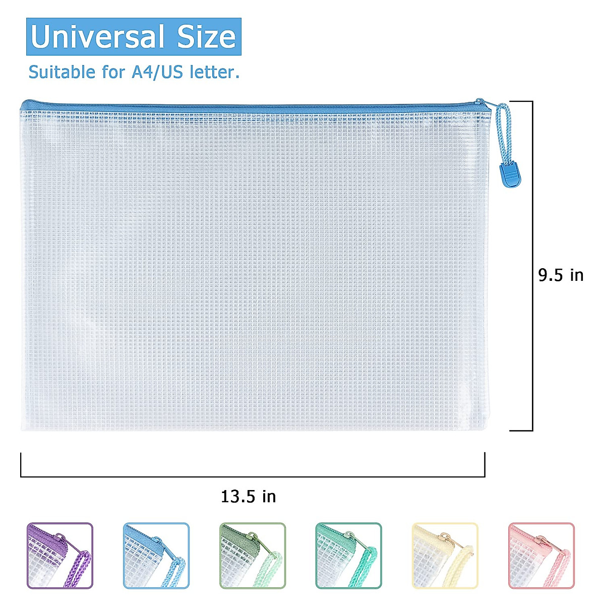 Tamaki 6 Pack Mesh Zipper Pouch Bags Waterproof Zipper Bags Durable Pouches for Organization Bag Board Game Storage, Document Bag Letter/A4