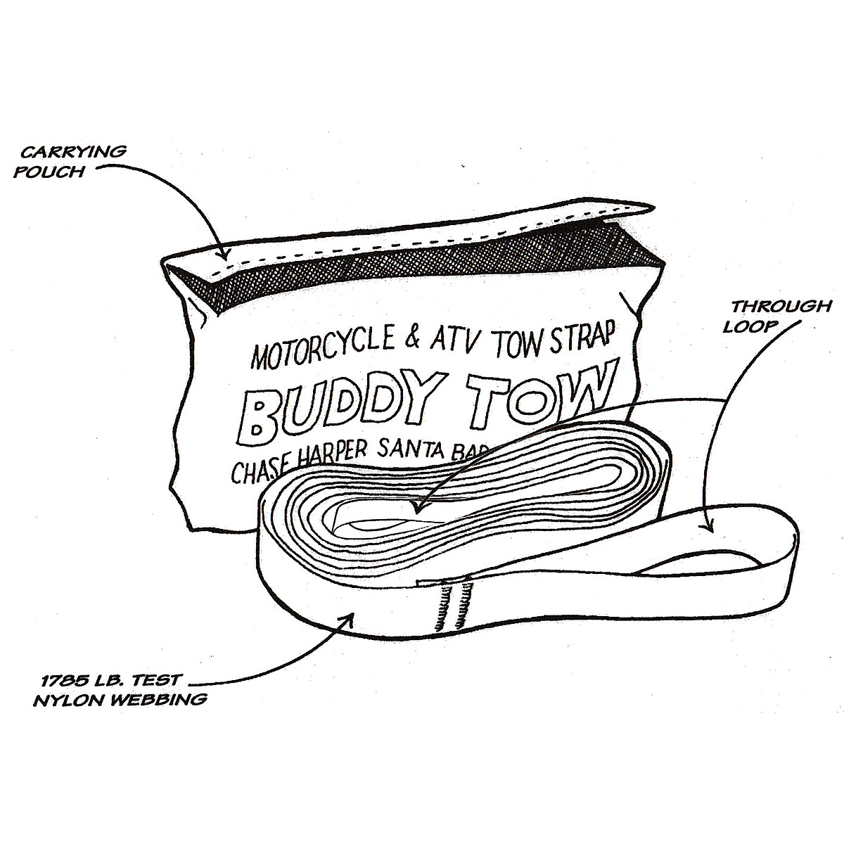 Chase Harper USA 9100 - Buddy Tow - Tough Military spec Nylon Webbing (1785 lb. Test) 12' x 1" - Black