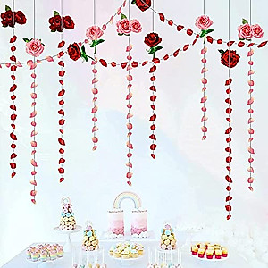12 Pcs Red Pink Rose Garland Paper Rose Flower Patel Streamer Wedding Engagement Anniverasy Bridal Shower Birthday Bday Party Hanging Decoration