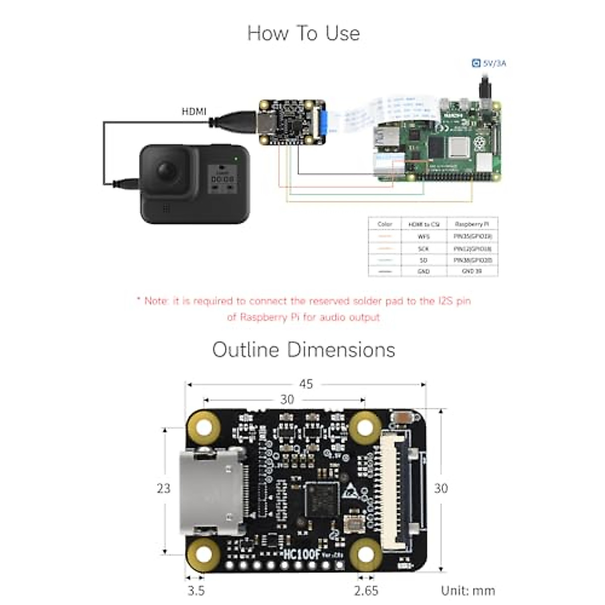 Waveshare HDMI to CSI Adapter, Compatible with Raspberry Pi 4B/3B+/3B/Pi Zero/Zero, Support 1080p@30fps Support from HDMI Input Backward Compatible