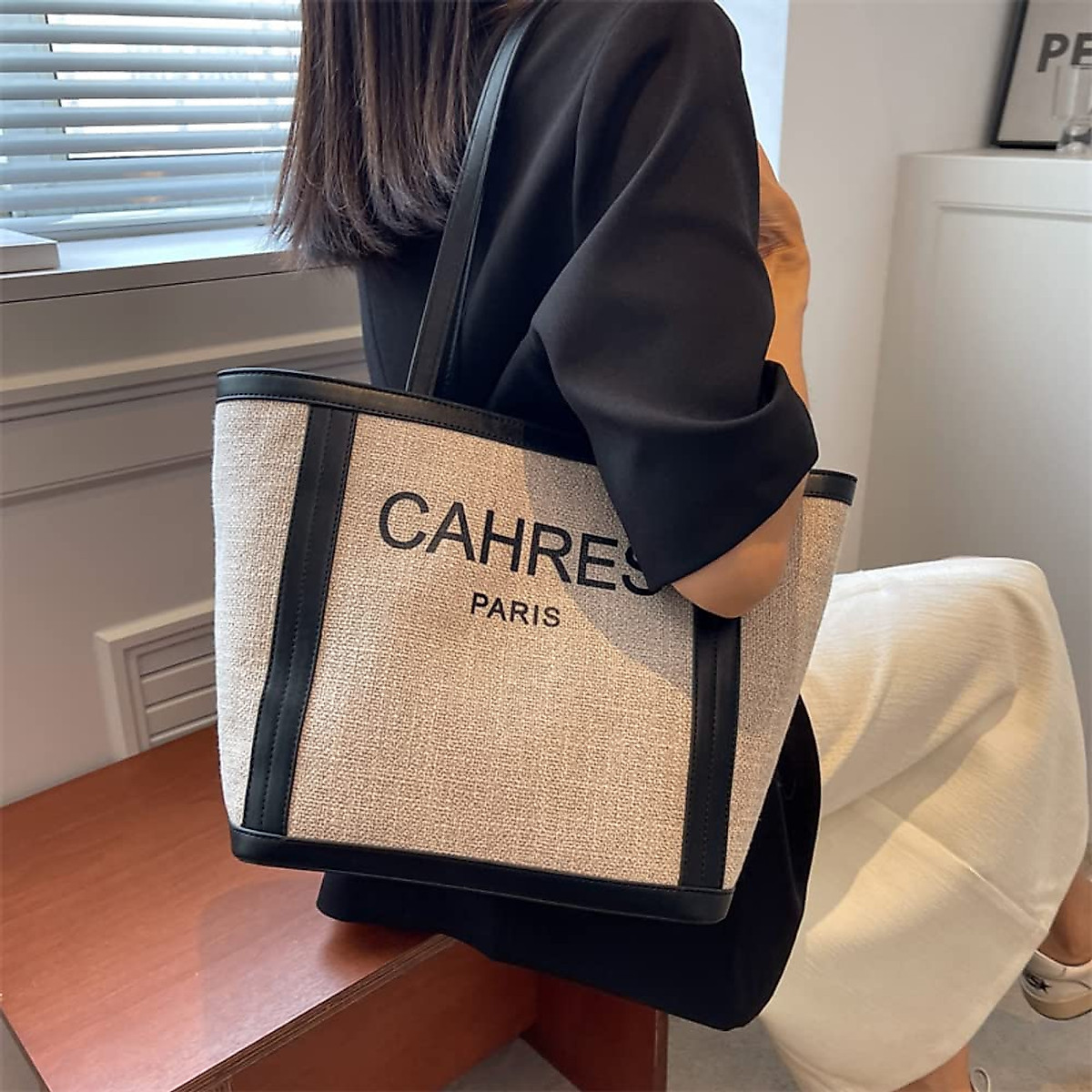 UIRREL Women's Vertical Open, Durable Water-Resistant Tote Bag, Large capacity fashion woven tote bag(Small khaki)