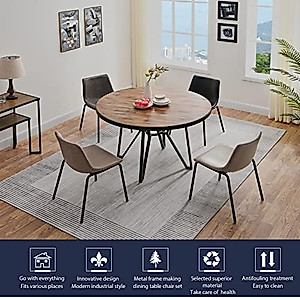 JESONVID Round Industrial Wood Dining Room Table for 6 Person 48in Mid Century Kitchen Dining Table with Black Metal Frame and Metal Eedge, Antique Brown+Black 201248RC