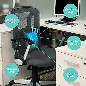 SAMSONITE, cooling gel, lumbar support pillow for office chair or car seat - boost your lower back comfort zone, high grade - memory foam, universal chair cushion, breathable mesh, washable cover