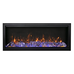 Amantii SYM-60-XT-BESPOKE Symmetry Extra Tall Bespoke 60 Inch Recessed Indoor Outdoor Electric Fireplace, WiFi Bluetooth Speaker Available, with Trim and Ice Media