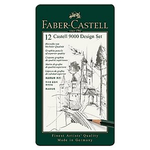 Faber-Castell Castell 9000 Art - Set of 12 (8B, 7B, 6B, 4B, 2B, B, HB, F, H, H & 2H)