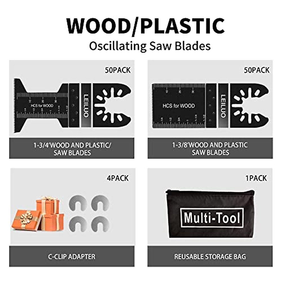 Oscillating Tool Blades LEILUO 100 Pack Wood Multitool Blades Kit Packed by Storage Bag Fit DeWalt Milwaukee Makita Ryobi and More