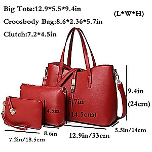 FiveloveTwo Fashion Womens 4Pcs Handbag Set Totes Clutch Satchels Top Handle Shoulder Crossbody Bags and Purse Card Holder Burgundy