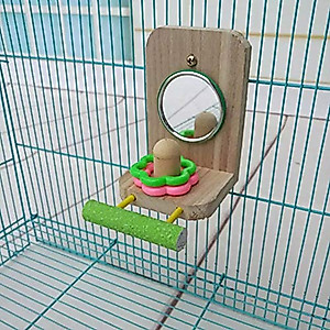 Bird Perch Mirror Toy Stand Parrot Chew Toy Intelligence Training Grinding Claw Trim Beak for Small Parakeet Cockatiel Conure Lovebird Canary Lovebird Budgie, Cage Accessories (Color Random)