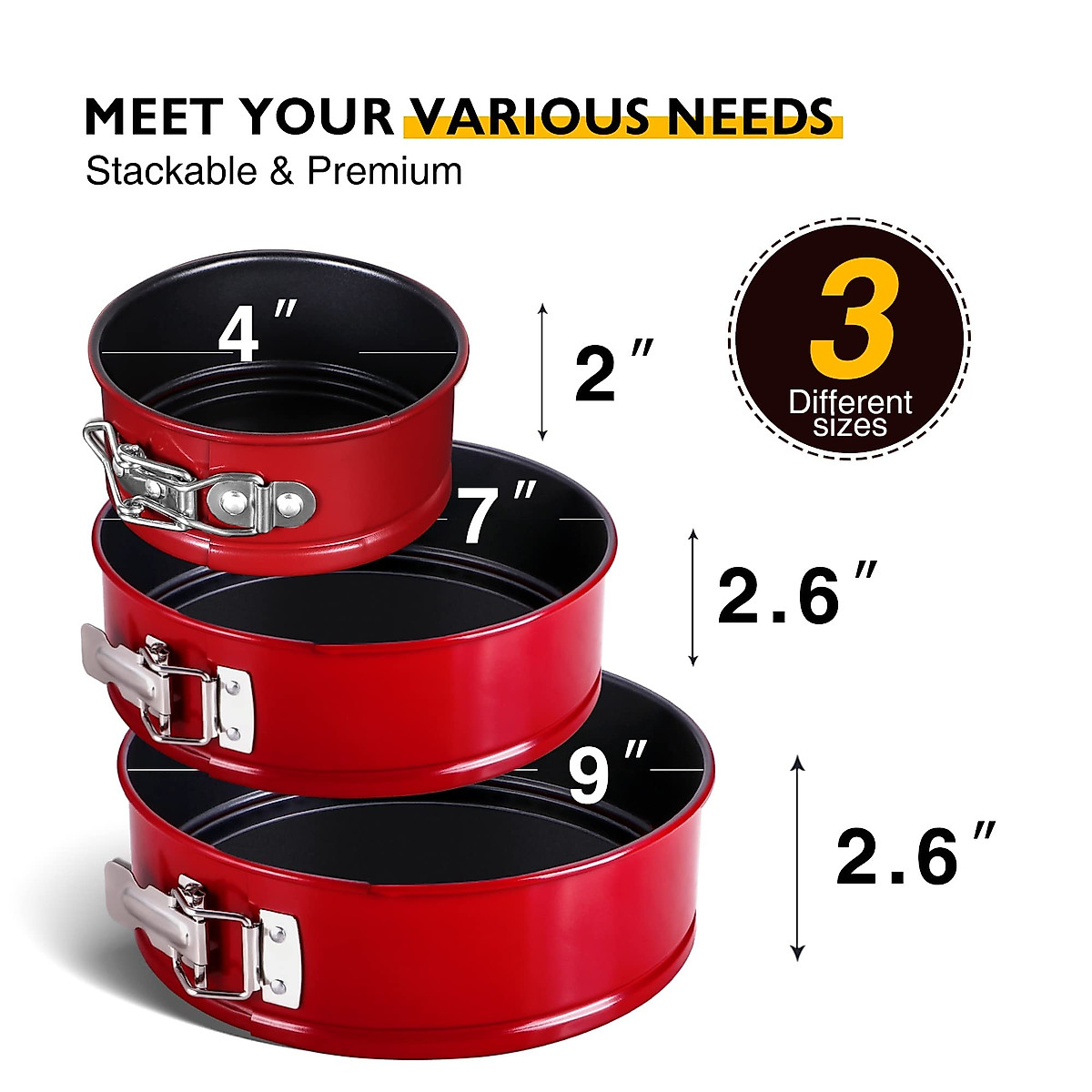 Springform Pan set, Nonstick Leakproof 3 Pcs(4"/7"/9") Cake Pan Bakeware Cheesecake Pan with 3 PcsIcing Spatula, Baking Pan, Round Cake Pans, Cake Decorating Kit, Baking Supplies, Cake Mold-Red