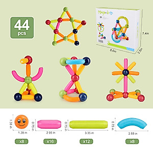 kramow 44 PCS Magnetic Balls and Rods Set, Magnetic Building Sticks Blocks Toys, Magnetic Construction Toys 3D Educational STEM Toys for Kids Age 3+