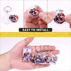 Mardatt 40Pcs Clear Acrylic Blank picture Photo frame keychain Personalized photo insert keychain bulk, Rectangle, Heart-Shaped, Round, Square and Rhombus Great for Personalized Keychains DIY Gift